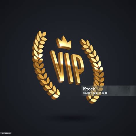 검은 색 배경에 월계수 화환과 크라운 Vip 황금 엠블럼 3d Vip 기호 프리미엄 디자인 럭셔리 디자인 벡터 그림입니다 3차원 형태에 대한 스톡 벡터 아트 및 기타 이미지