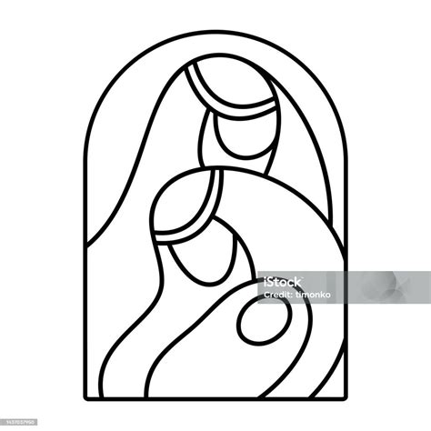 벡터 크리스마스 기독교 종교 탄생 마리아와 요셉과 함께 아기 예수의 장면 로고 아이콘 그림 스케치 검은 선으로 그린 낙서 손 성탄화에 대한 스톡 벡터 아트 및 기타 이미지