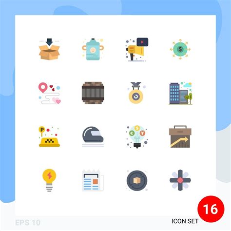 Pictogram Set Of 16 Simple Flat Colors Of Love Destination Marketing Cash Banking Editable Pack