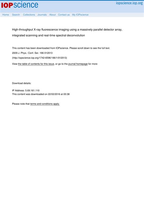 Pdf High Throughput X Ray Fluorescence Imaging Using A Massively Parallel Detector Array