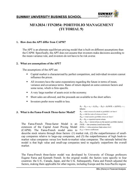 Tut9 Tutorial Answer Sunway University Business School Mfa2034