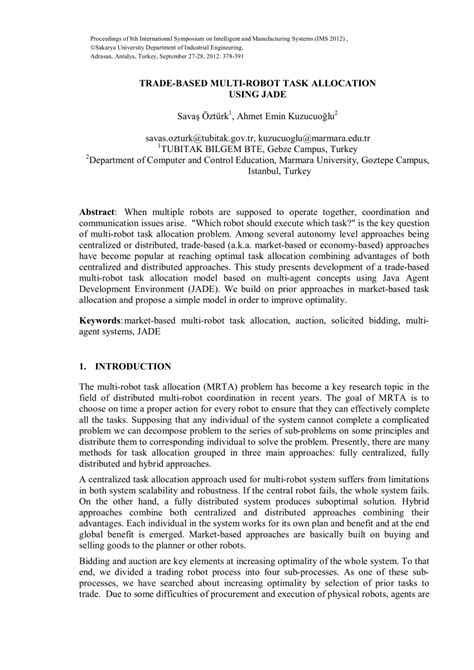 pdf trade based multi robot task allocation using jade
