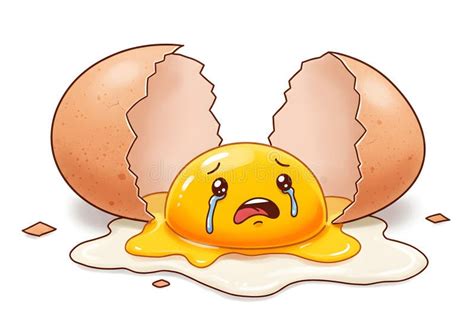 Sad Egg Yolk With Broken Shell Cartoon Generated Using Ai Stock