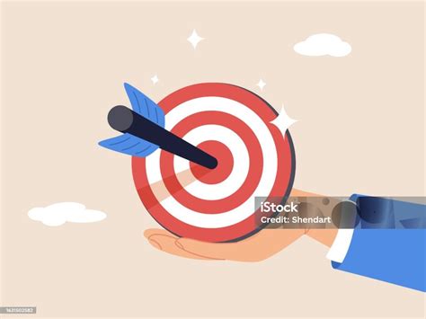 목표 또는 목표 목적 또는 목적 목표를 달성하기 위한 집중과 집중 목표 과녁 정확성 도전 및 열망 화살로 표적을 잡는 사업가의 손 전략에 대한 스톡 벡터 아트 및 기타