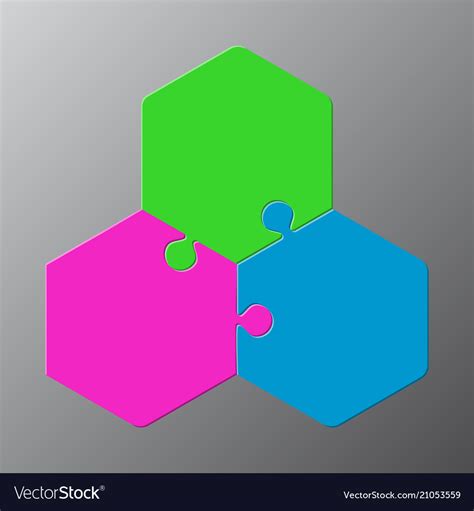 Three Piece Puzzle Hexagon Diagram Puzzle 3 Step Vector Image