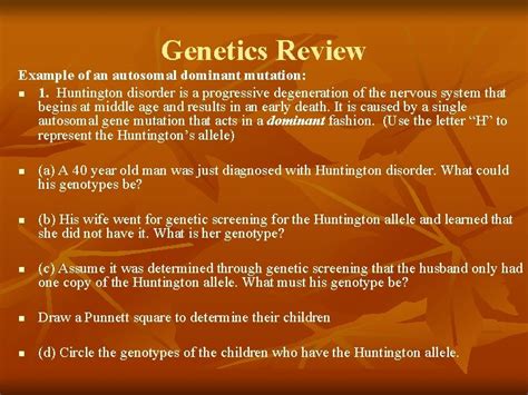 Genetics Review Example Of An Autosomal Dominant Mutation