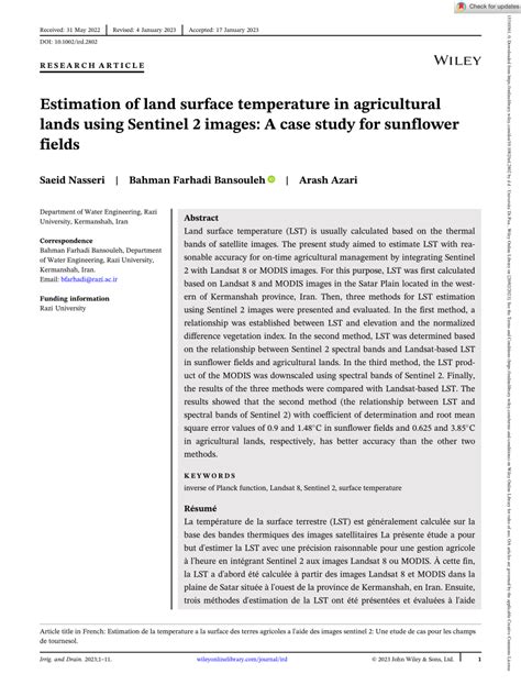 Pdf Estimation Of Land Surface Temperature In Agricultural Lands Using Sentinel 2 Images A
