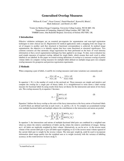 Pdf Generalised Overlap Measures For Assessment Of Pairwise And