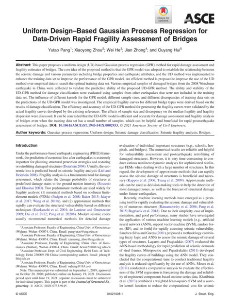 Pang Et Al 2021 Uniform Design Based Gaussian Process Regression For Data Driven Rapid Fragility