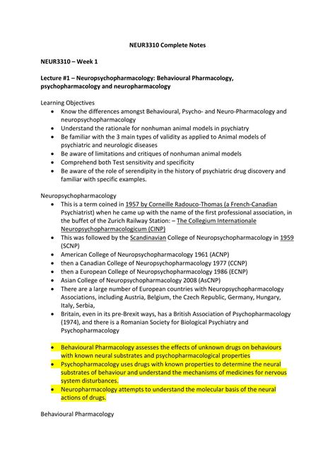 Neur3310 Complete Notes Neur3310 Neuroscience Uwa Thinkswap