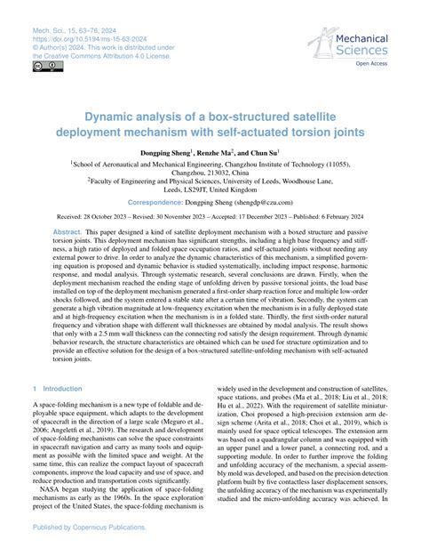 Pdf Dynamic Analysis Of A Box Structured Satellite Deployment