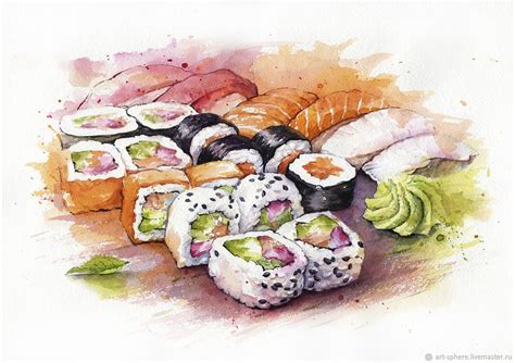Картина на кухню Набор суши акварель купить на Ярмарке Мастеров Kwhg0ru Картины Томск