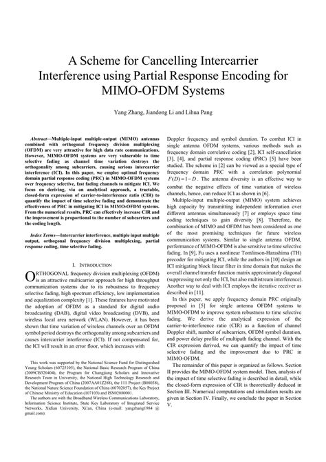 PDF A Scheme For Cancelling Intercarrier Interference Using Partial Response Encoding For MIMO