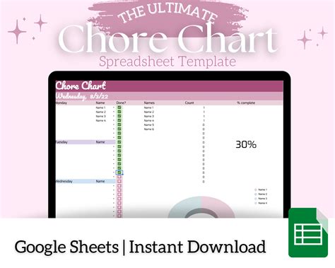 Chore Chart Spreadsheet Template Etsy