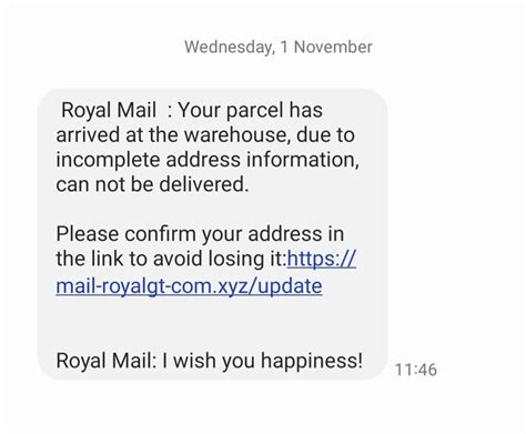 Latest Phishing Scam Text Received But Amusing To See That The Fraudsters Think That Royal Mail