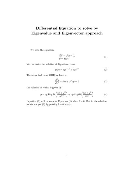 Differential Equation To Solve By Eigenvalue And Eigenvector Approach