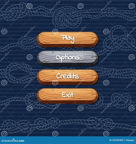 Vector Cartoon Style Wooden Enabled And Disabled Buttons With Text For Game Design On Rope