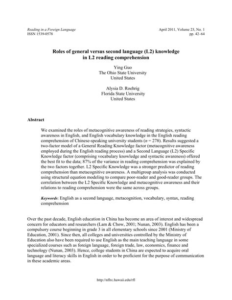 Pdf Roles Of General Versus Second Language L2 Knowledge In L2