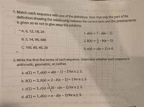 solved 1 match each sequence with one of the definitions