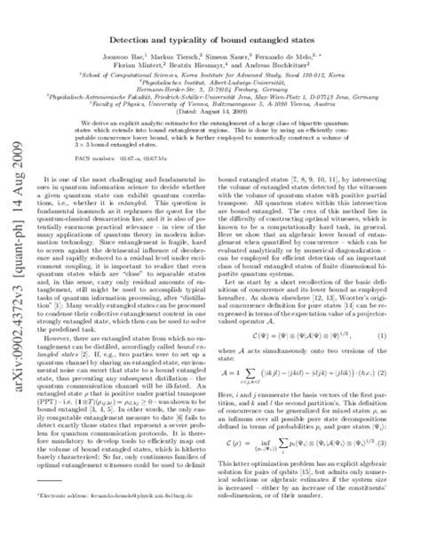 Pdf Detection And Typicality Of Bound Entangled States