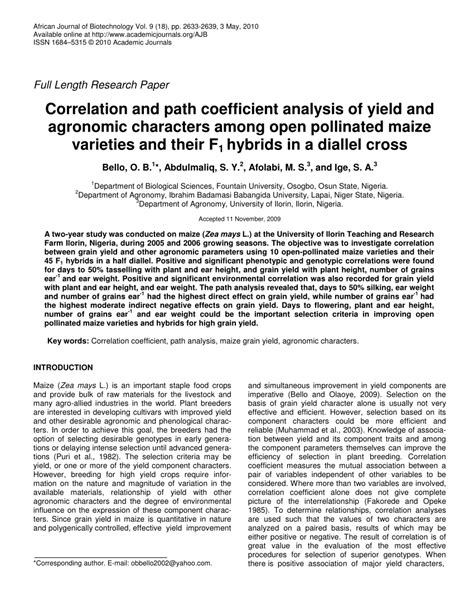 pdf correlation and path coefficient analysis of yield and agronomic