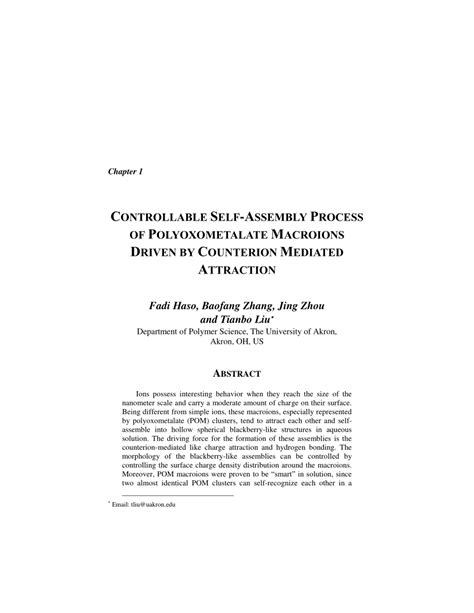 Pdf Controllable Self Assembly Process Of Polyoxometalate Macroions Driven By Counterion