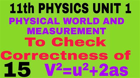 To Check Correctness Of V² U² 2as Most Important Ncert Numerical On Dimensions 11th Physics