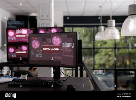 Computer Displays Showing Hacking Warning Alert After Security Breach