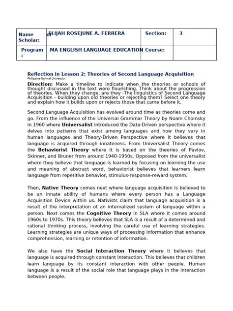 Theories Of Second Language Acquisition Pdf Language Acquisition Second Language Acquisition