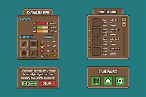 Cartoon 2d Rpg Game Ui
