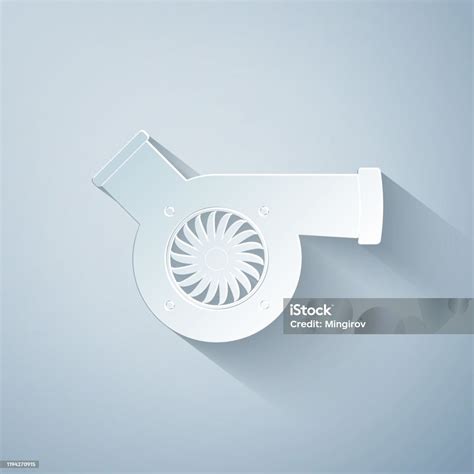 종이 컷 자동차 터보 차저 아이콘 회색 배경에 격리 차량 성능 터보 아이콘입니다 자동차 터보 차저 기호입니다 터보 압축기 유도