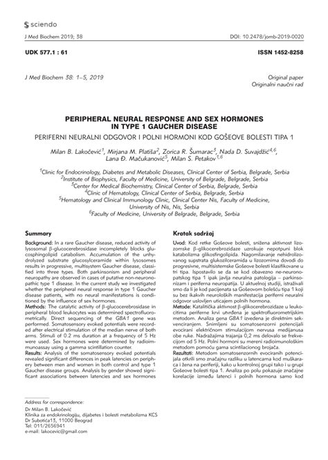 Pdf Peripheral Neural Response And Sex Hormones In Type 1 Gaucher Disease