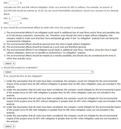 Get Answer Irr Calculate The Npv And Irr Without Mitigation