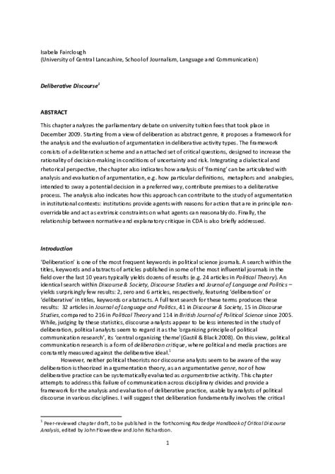Pdf Deliberative Discourse