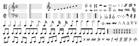 Diverse Array Of Musical Notation Symbols Representing Notes Clefs