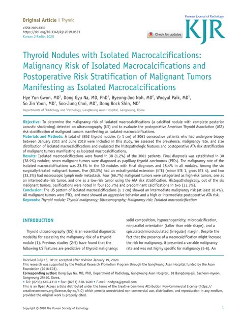 Pdf Thyroid Nodules With Isolated Macrocalcifications Malignancy Risk Of Isolated