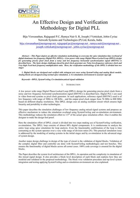 An Effective Design And Verification Methodology For Digital Pll Pdf