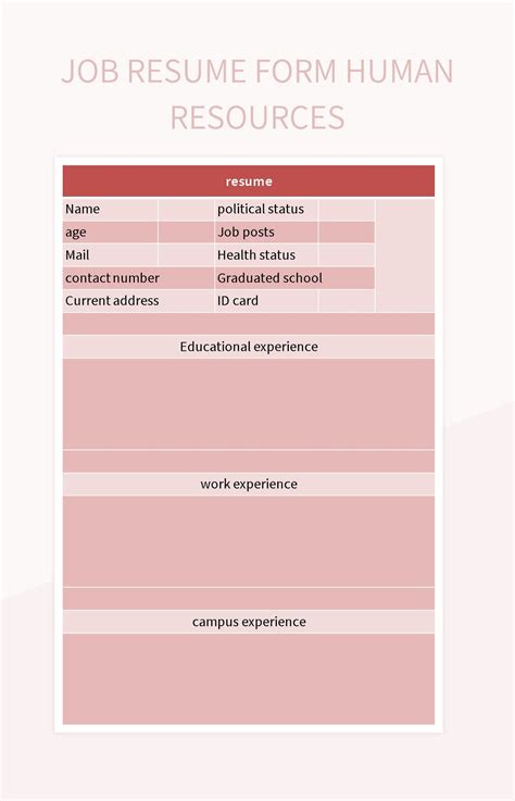 Free Job Resume Form Templates For Google Sheets And Microsoft Excel Slidesdocs