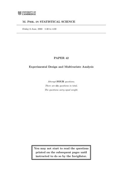 Experimental Design And Multivariate Analysis Statistical Science Exam Docsity