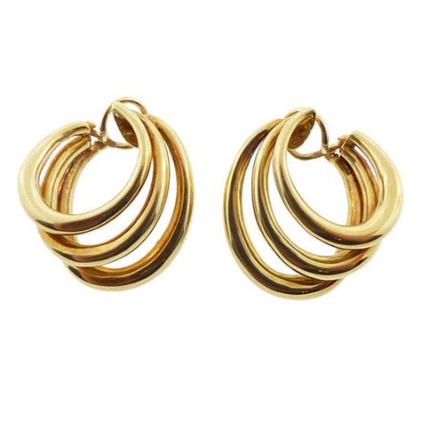 Tiffany And Co 18k Gold Triple Hoop Earrings Etsy