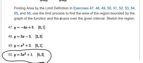 Solved Finding Area By The Limit Definition In Exercises 47 Chegg Com