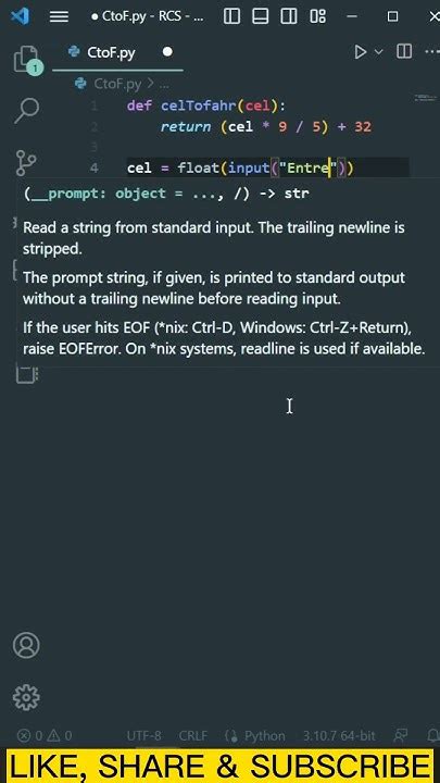 Convert Celsius To Fahrenheit By Using Python Shorts Shortsvideo