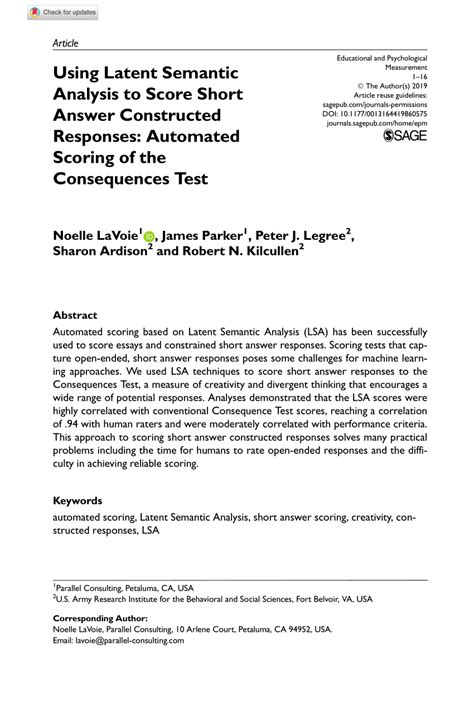 Pdf Using Latent Semantic Analysis To Score Short Answer Constructed