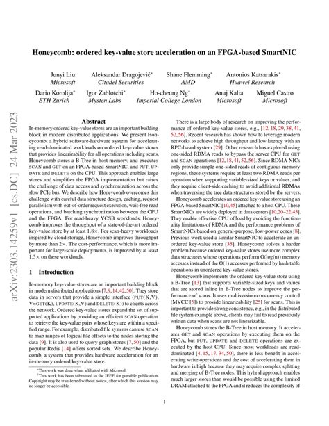 Pdf Honeycomb Ordered Key Value Store Acceleration On An Fpga Based