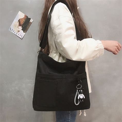 대학생가방 곰돌이장식 캔버스 숄더백 크로스백 학생가방 패션가방 Ssgcom