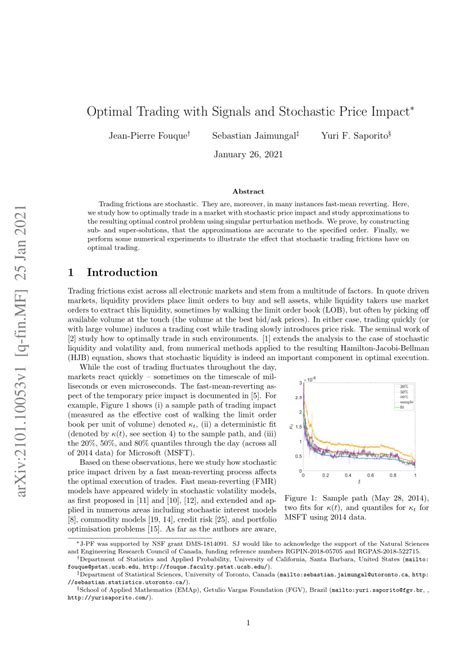 Pdf Optimal Trading With Signals And Stochastic Price Impact