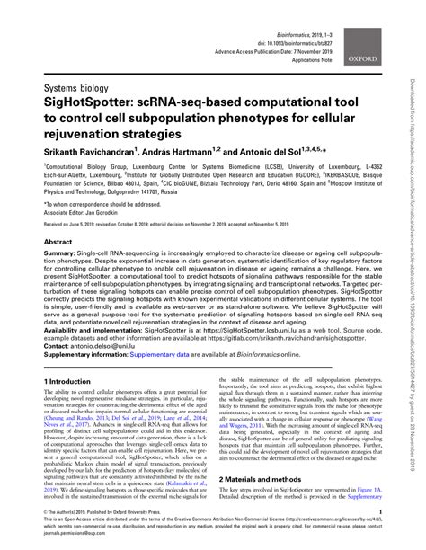 Pdf Sighotspotter Scrna Seq Based Computational Tool To Control Cell Subpopulation Phenotypes