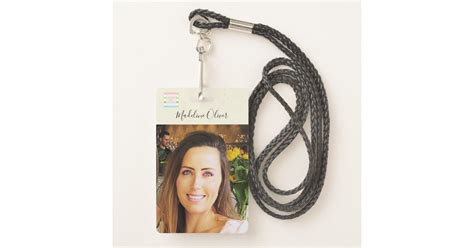 Photo Id Logo Qr Code Rustic Lanyard Badge Zazzle