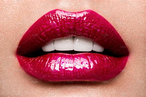 Sexy Lips Beauty Red Lips Makeup Detail Beauty And Fashion Stock