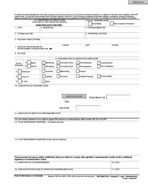 Fillable Online Fsis A Noncompliance Record Non Compliance Record Continuation Sheet